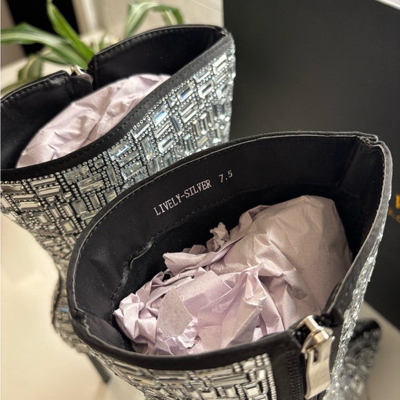 AKIRA | Shoes | Akira Silver Black Rhinestone Gem High Heel Boot Bootie ...